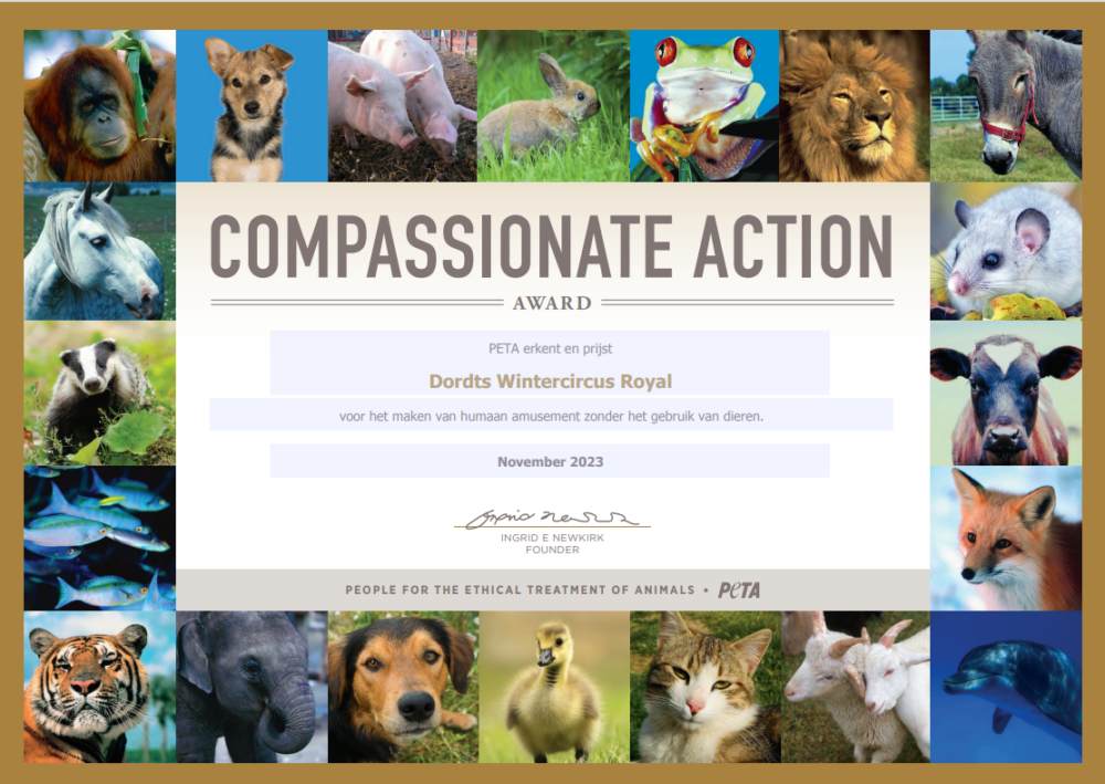 Dordts Wintercircus Royal ontvangt PETA Award voor Diervrij Beleid - PETA Nederland